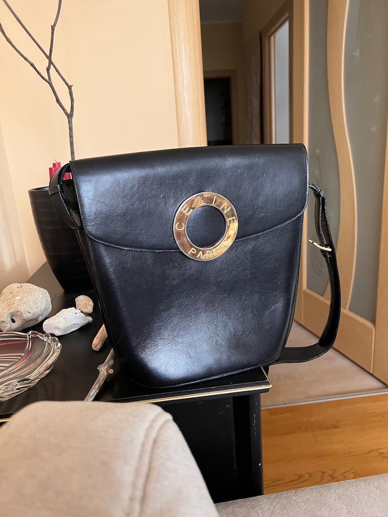 Celine Black Vintage Leather Authentic Shoulder Bag With a - Etsy