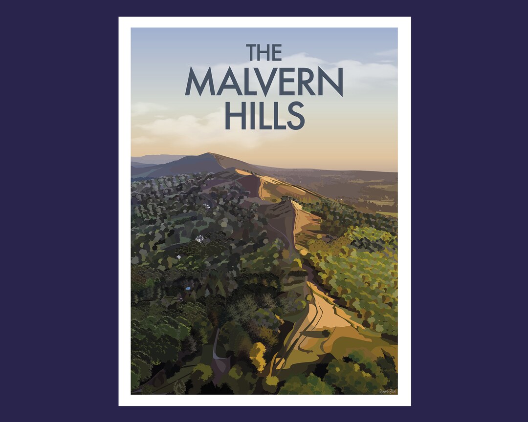 The Malvern Hills at Sunset Original Travel Poster Illustration - Etsy