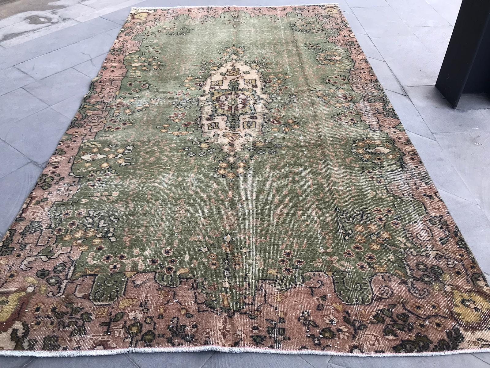 5x9 Olive Green Rug Vintage Turkish Oushak Rug 9x5.3 Ft | Etsy
