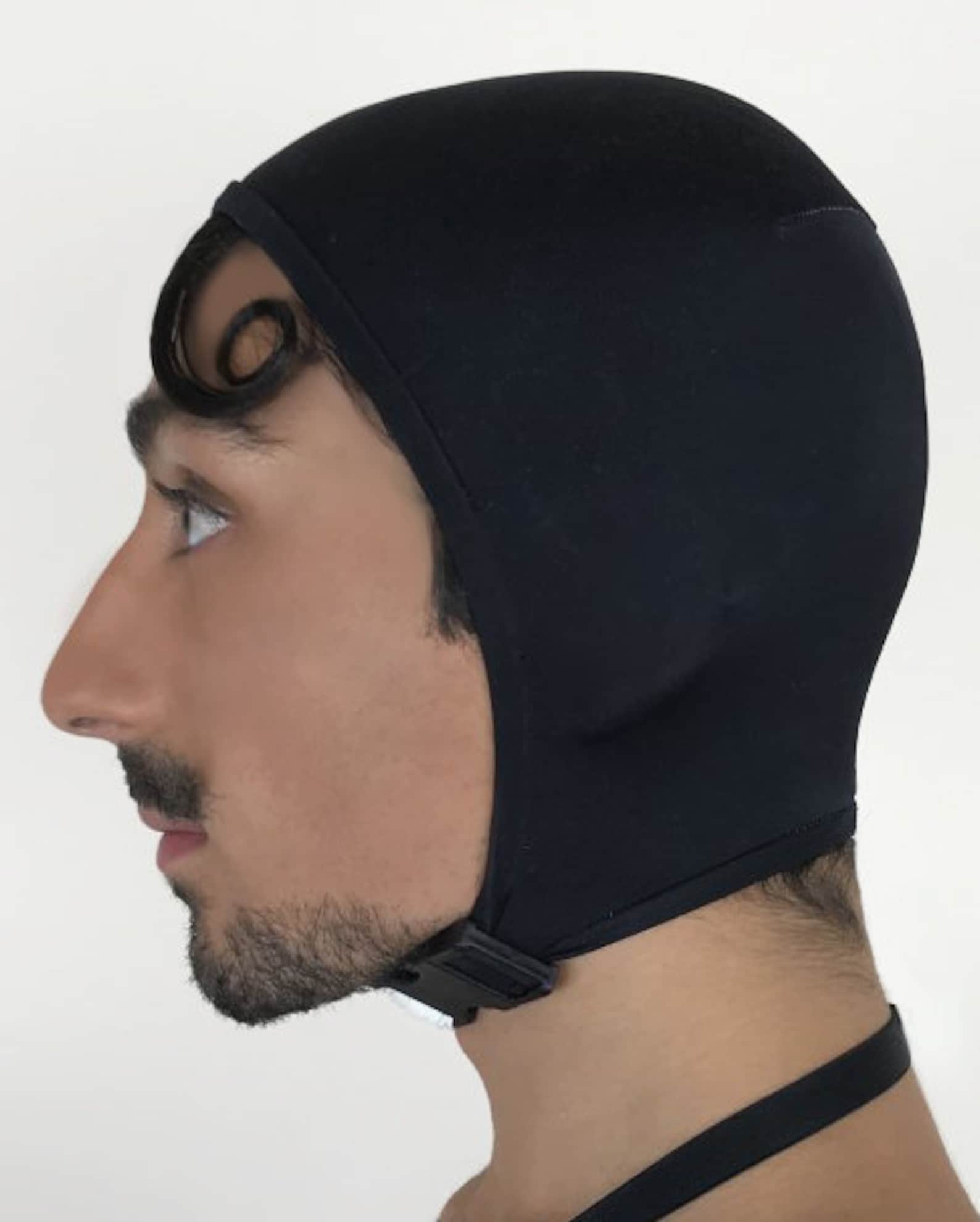 Half and Half Swim Cap With Chinstrap and Buckle Detail - Black and ...