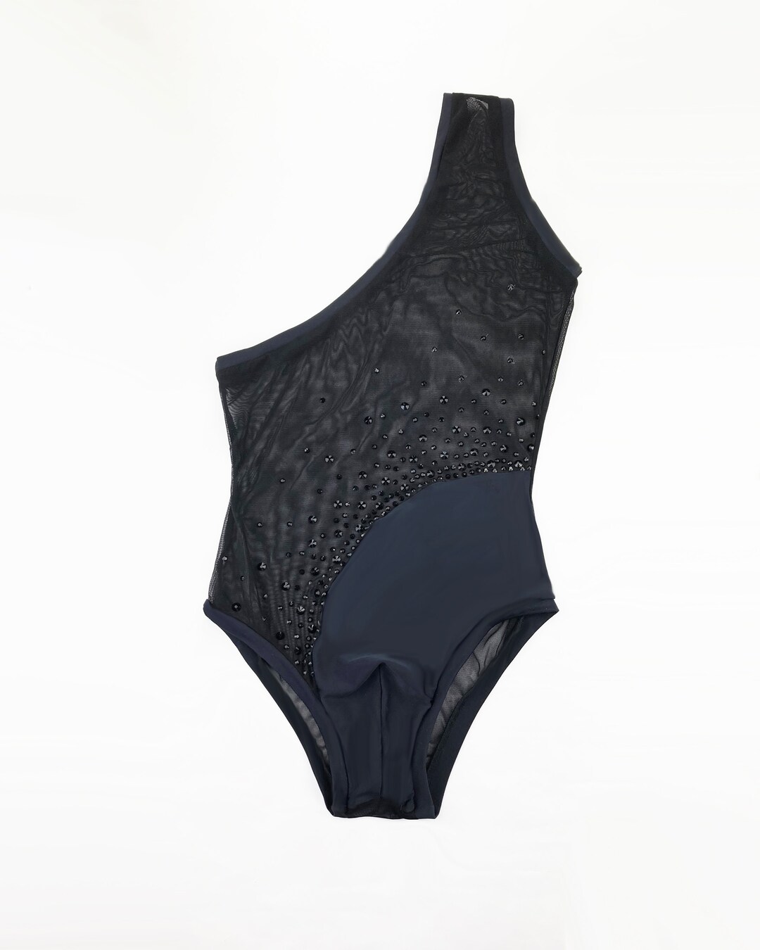 Swoop Crotch Strongman One Shoulder Leotard - Black With Crystal ...