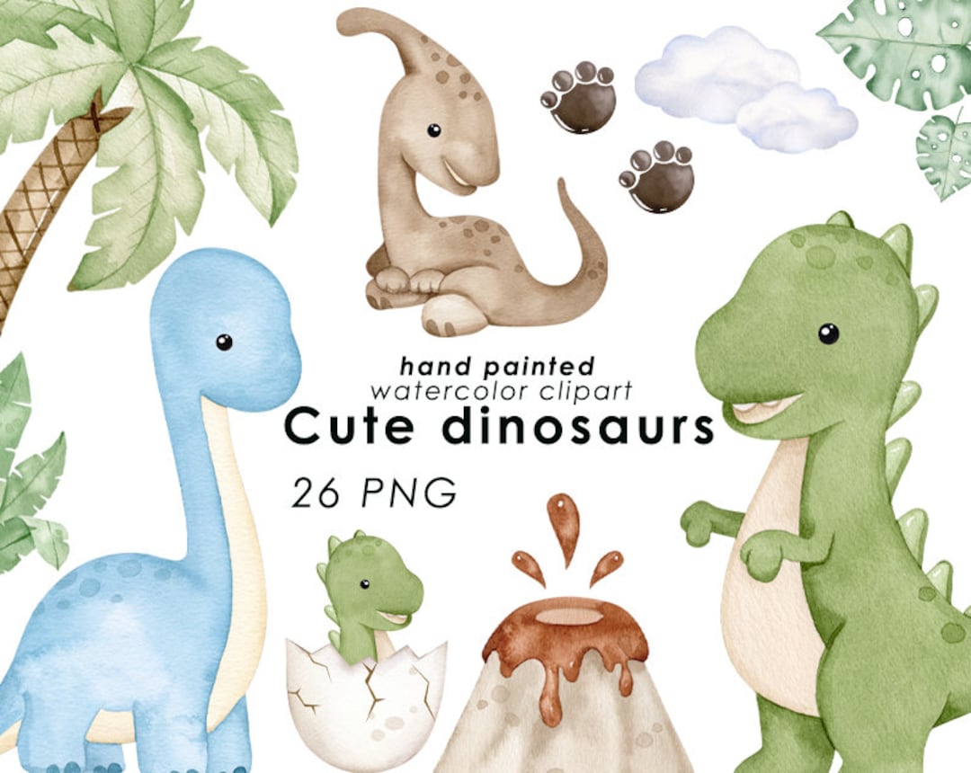 Dinosaurs Watercolor Clipart, Cute Dino Clip Art, Neutral Dinosaur PNG ...