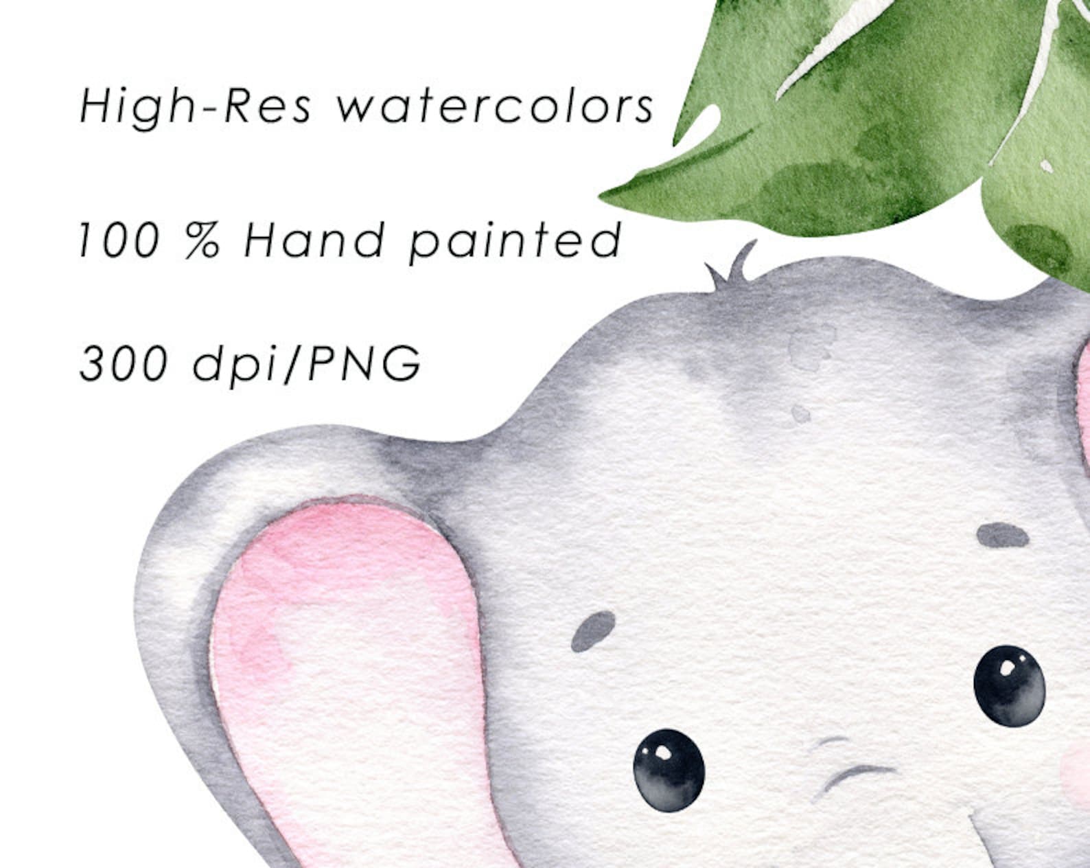Baby Elephant Watercolor Clipart, Girl Wall Art, Nursery Decor, Cute ...