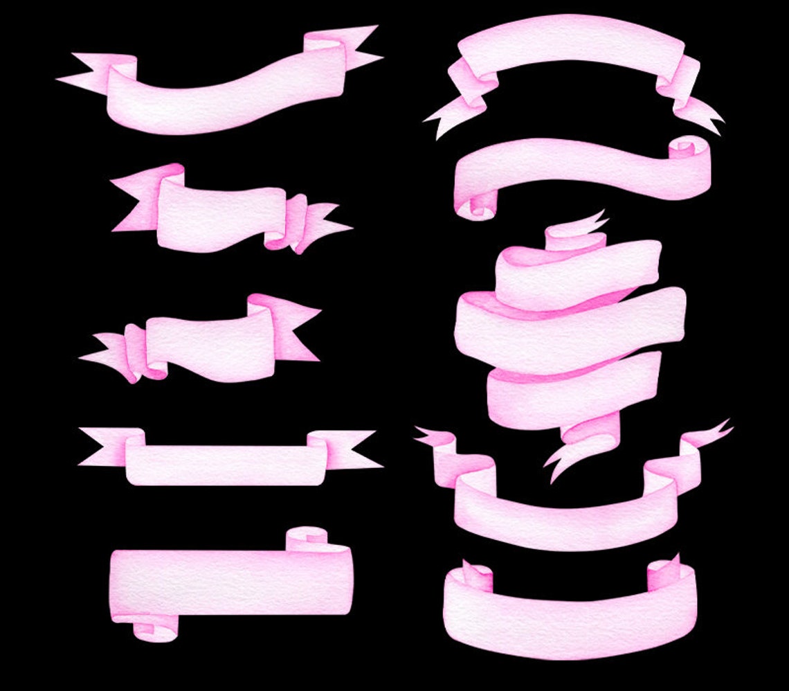 Watercolor Pink Ribbon Banners Clipart Baby Girl Nursery - Etsy