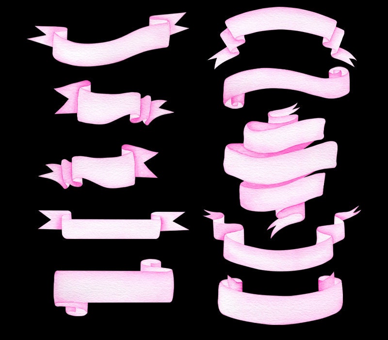 Watercolor Pink Ribbon Banners Clipart Baby Girl Nursery - Etsy