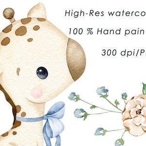 Baby Giraffe Watercolor Clipart, Baby Boy Clip Art, Nursery Wall Decor ...