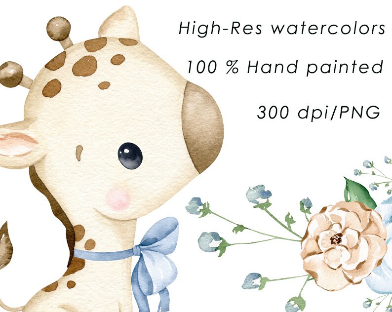 Baby Giraffe Watercolor Clipart Baby Boy Clip Art Nursery - Etsy