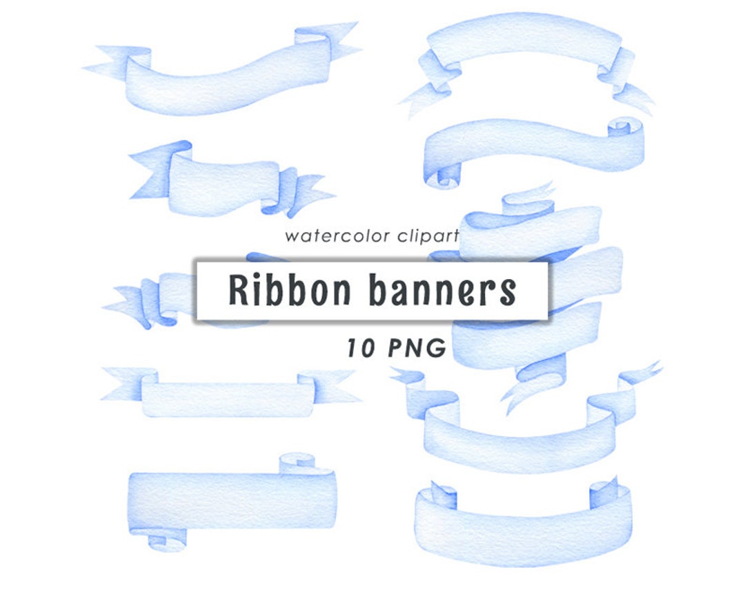 Watercolor Blue Ribbon Banners Clipart, Nursery Art, Baby Boy, PNG ...