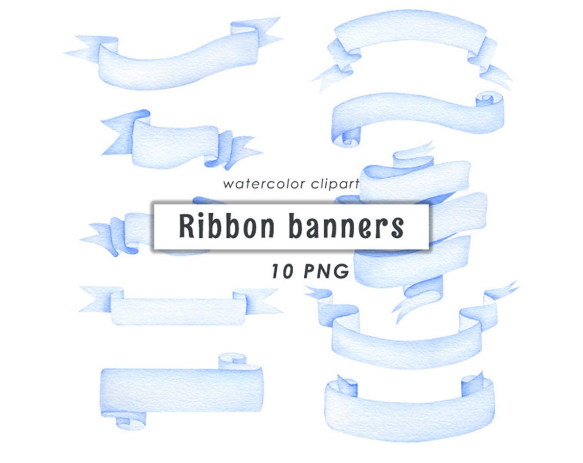 Watercolor Blue Ribbon Banners Clipart Nursery Art Baby Boy - Etsy