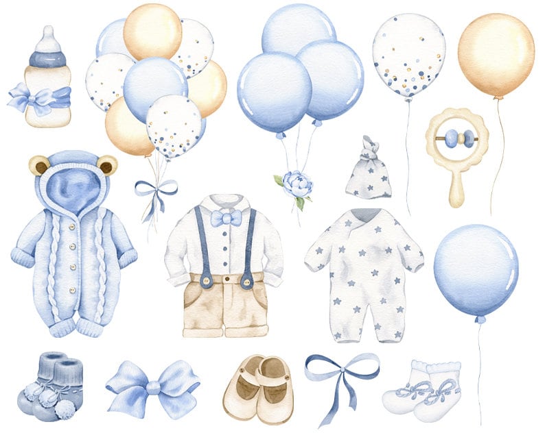 Baby Boy Watercolor Clipart, Nursery Art, Carousel PNG, Newborn Boy ...