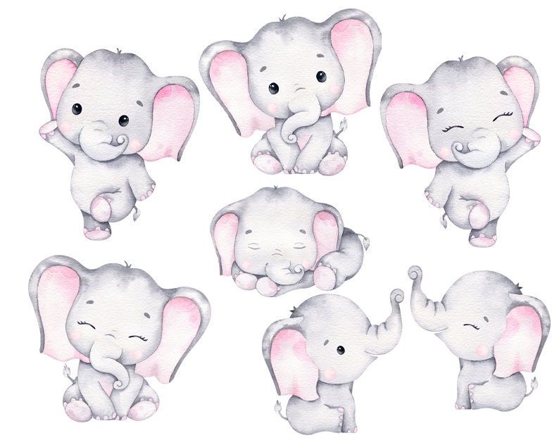 Baby Elephant Watercolor Clipart Girl Wall Art Nursery | Etsy UK