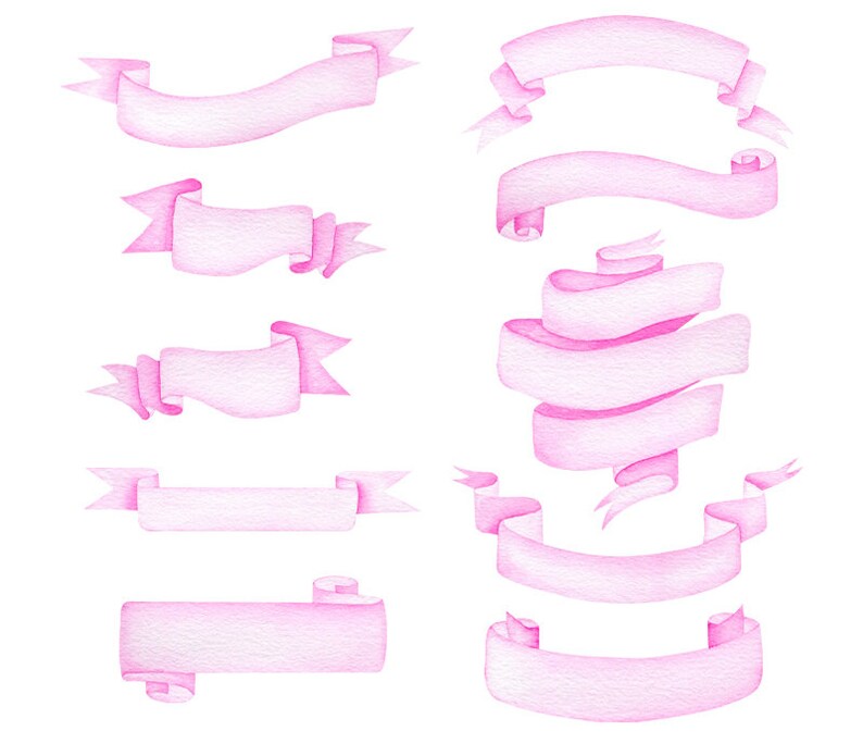 Watercolor Pink and Blue Ribbon Banners Clipart Bows PNG | Etsy