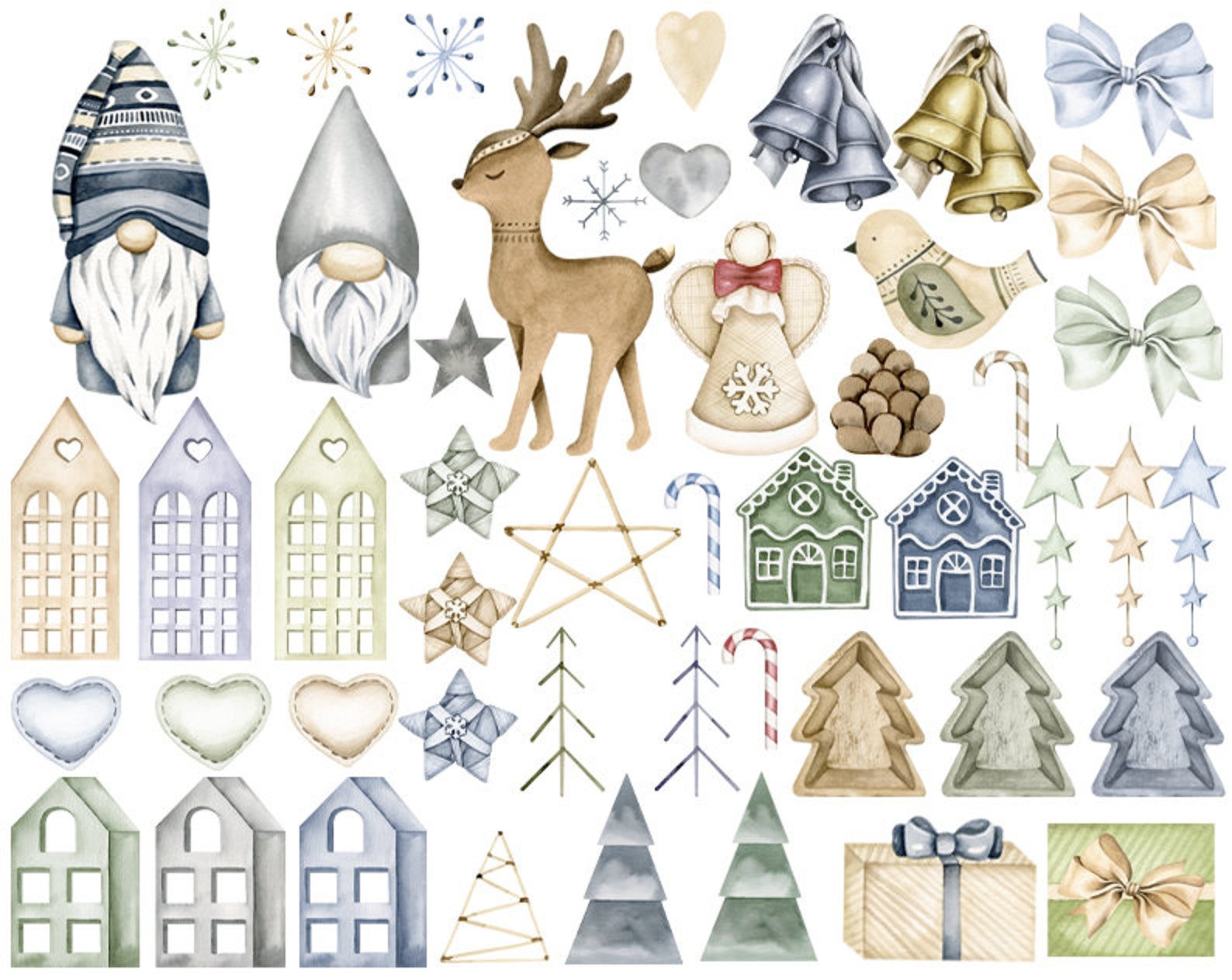 Watercolor Scandinavian Christmas Clipart Nordic Gnomes PNG - Etsy