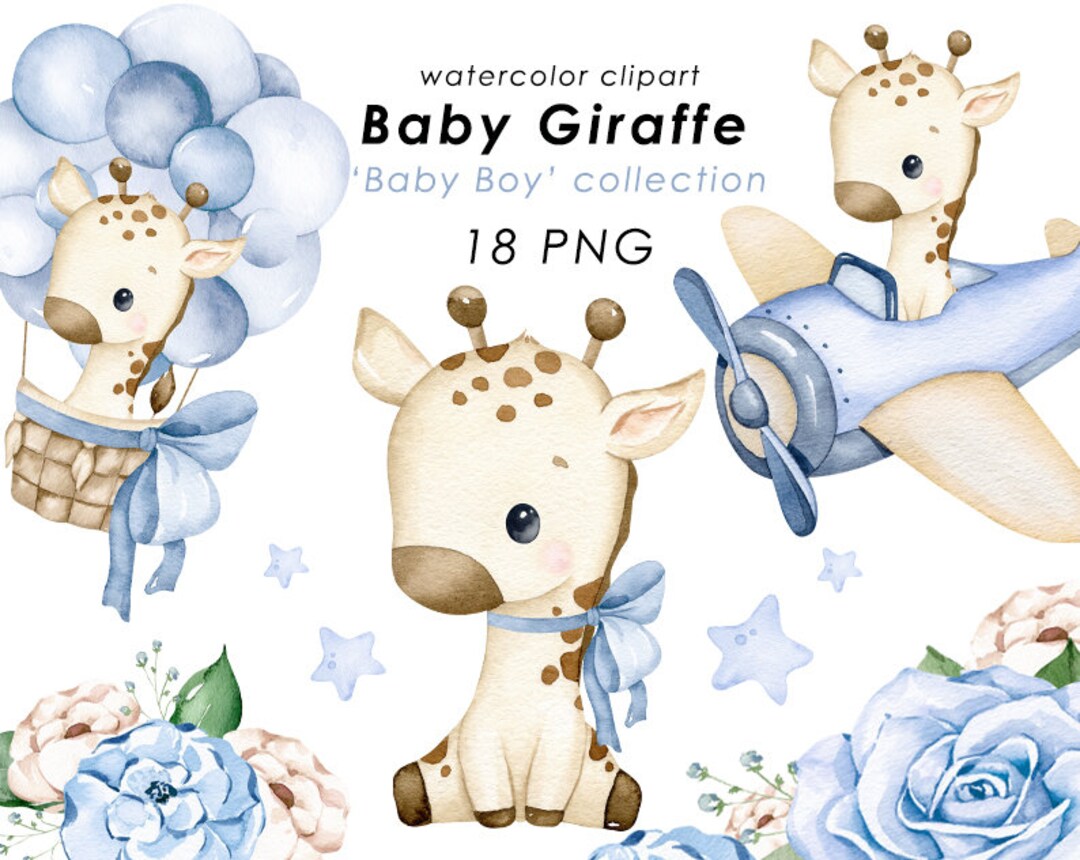 Baby Giraffe Watercolor Clipart, Baby Boy Clip Art, Nursery Wall Decor ...