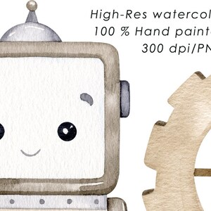 Vintage Robots Watercolor Clipart, Cute Robot PNG, Baby Boy Clip Art ...