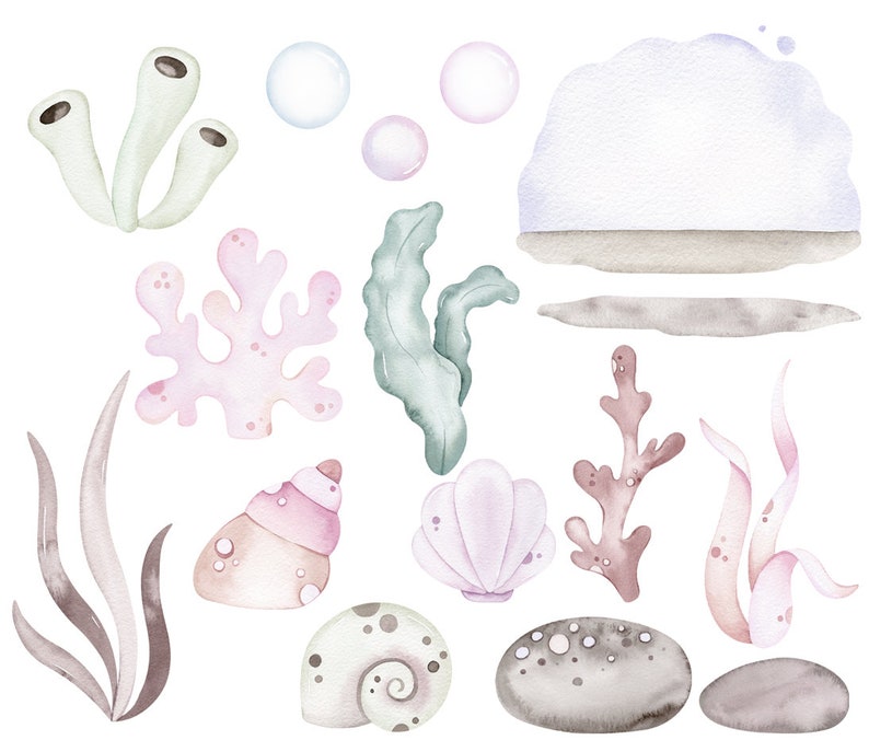 Undersea Watercolor Clipart, Ocean Animals Clip Art, Cute Under the Sea ...