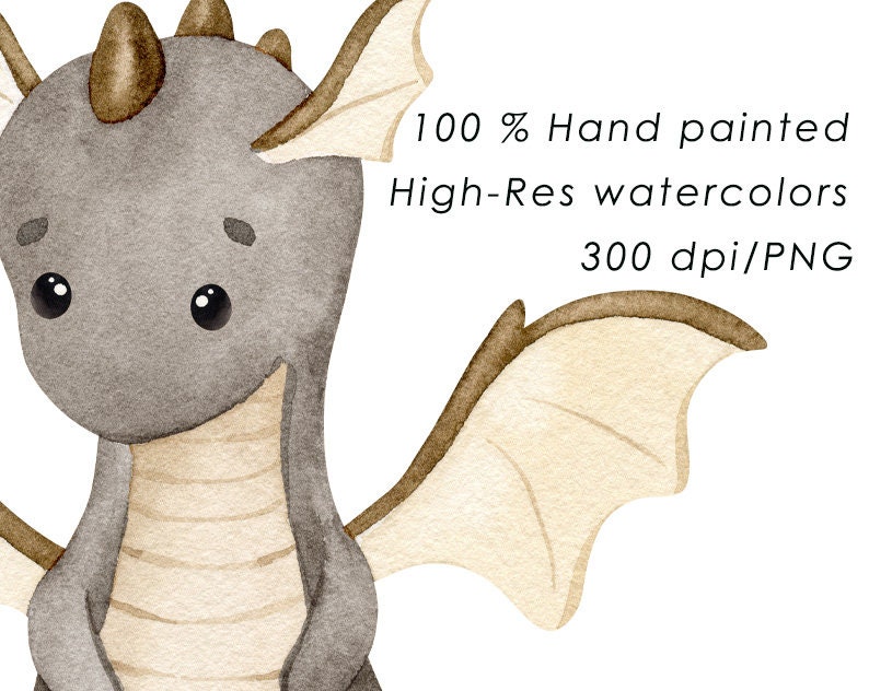 Dragons Watercolor Clipart, Cute Dragon PNG, Nursery Wall Art, Boys ...
