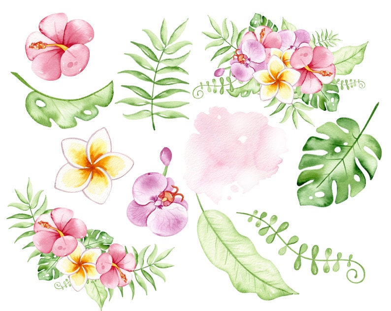 Watercolor Flamingo Clipart, Cute Tropical Clip Art, Summer Clipart ...