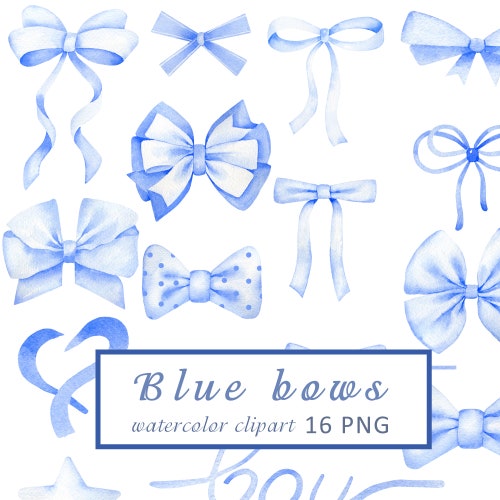 Watercolor Blue Bows Clipart. Ribbon Clipart Hand Painted - Etsy
