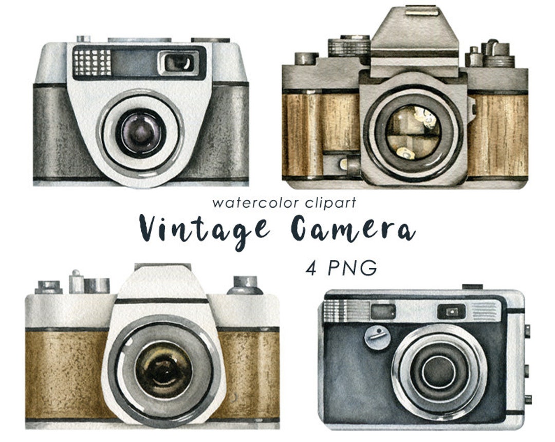 Watercolor Vintage Photo Camera Clipart, Hand Painted Retro Camera Png ...