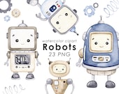 Vintage Robots Watercolor Clipart Cute Robot PNG Baby Boy - Etsy