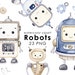 Vintage Robots Watercolor Clipart, Cute Robot PNG, Baby Boy Clip Art ...