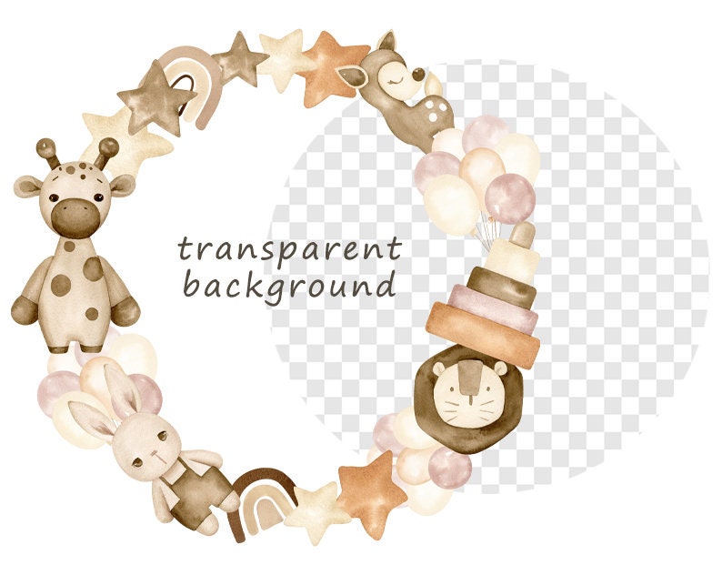 Watercolor Boho Frame, Nursery Decor, Neutral Baby Shower Png, Digital ...