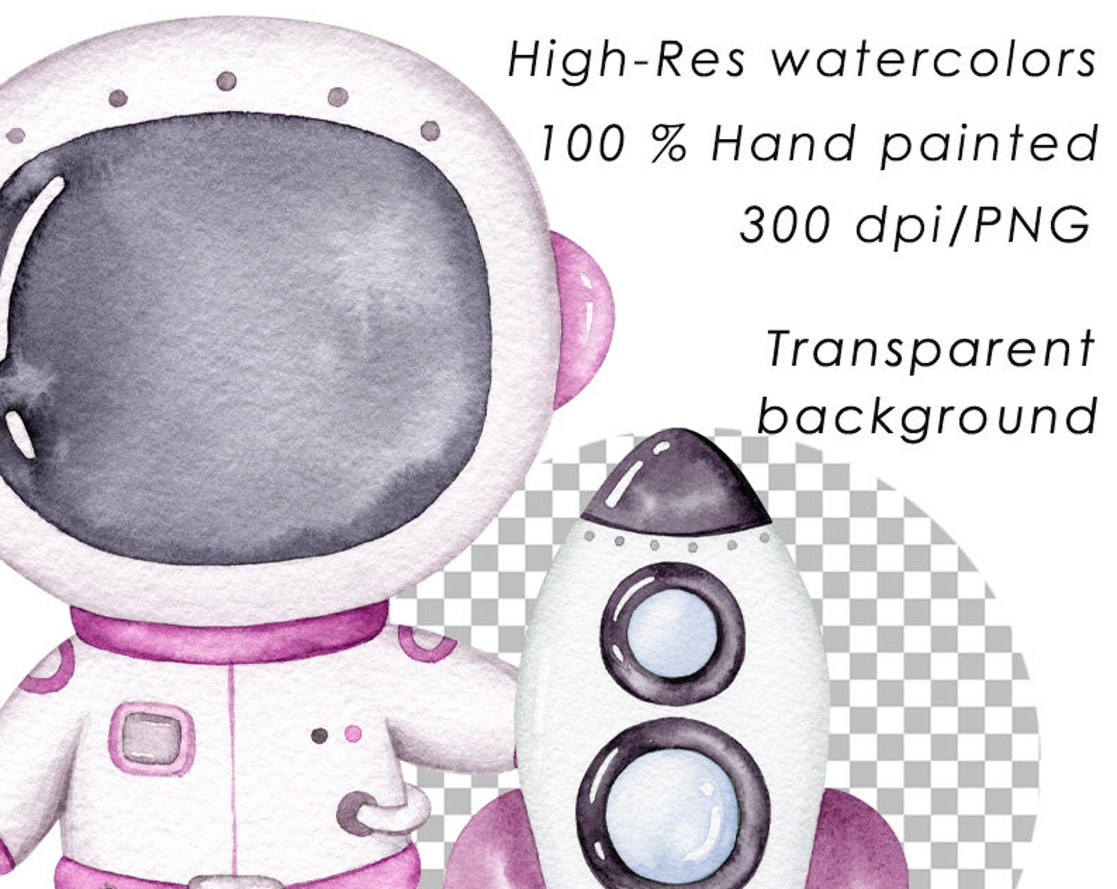 Girly Space Watercolor Clipart, Girl Cute Astronaut , Planets Clip Art ...