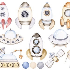 Space Watercolor Clipart, Cute Astronaut , Planets Clip Art, Rockets ...