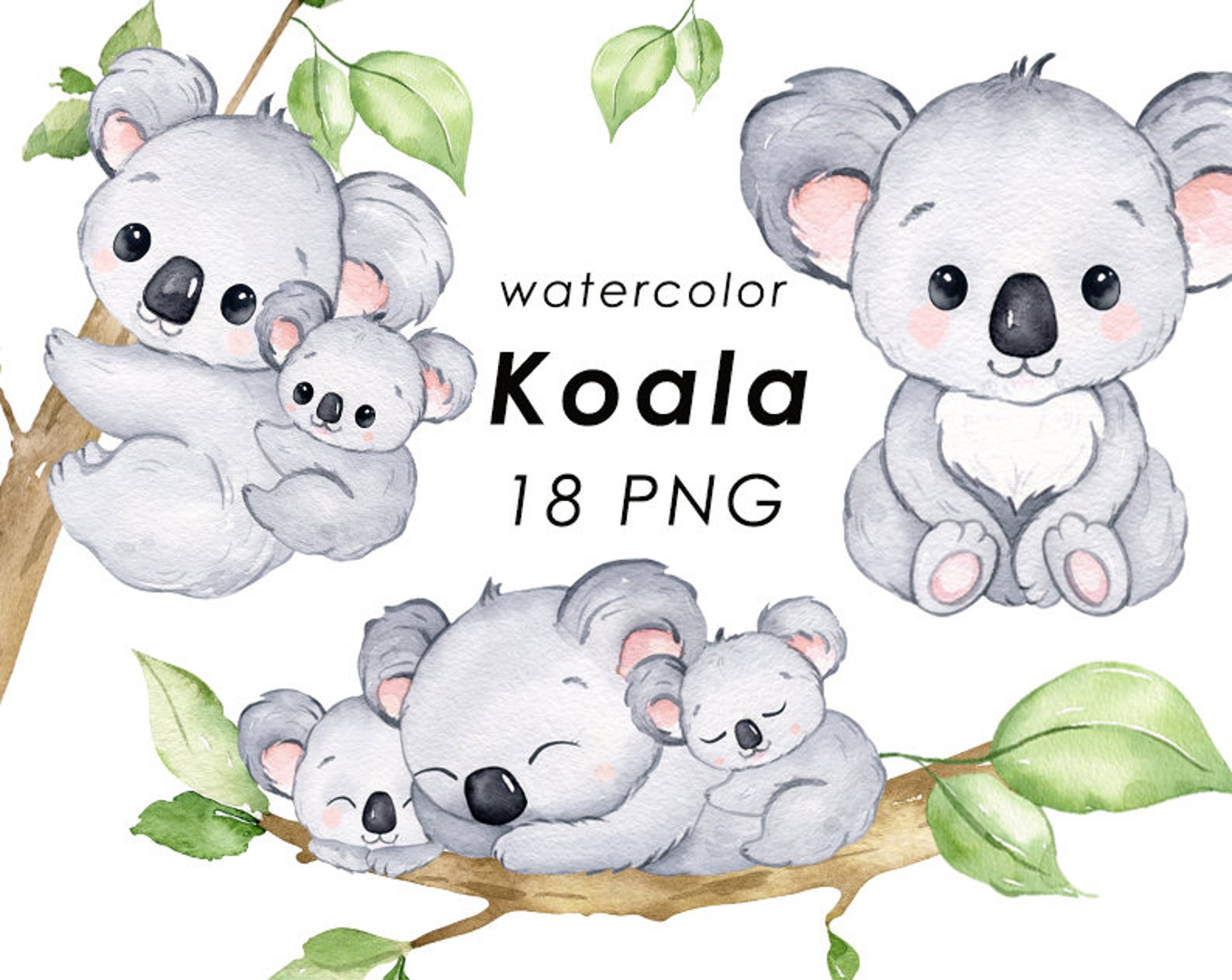 Koala Watercolor Clipart, Cute Koala Png, Nursery Decor, Baby Shower - Etsy