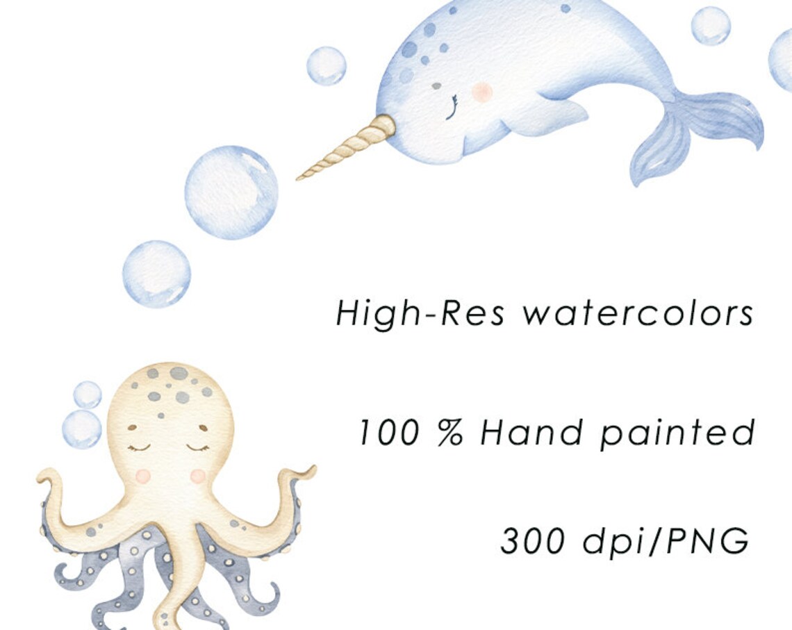 Undersea Watercolor Wreath Nautical Frame Png Nursery Decor - Etsy