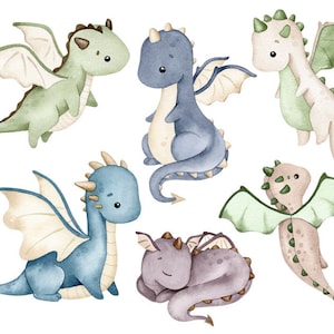 Dragons Watercolor Clipart, Cute Dragon PNG, Nursery Wall Art, Boys ...