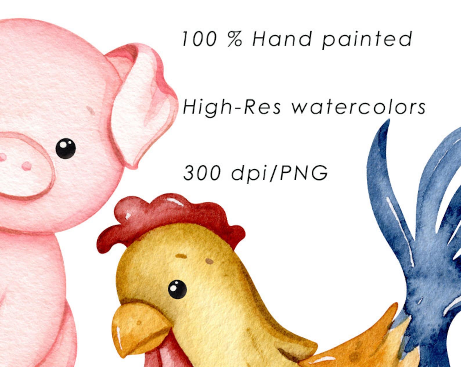 Farm Animals Watercolor Clipart Cute Farm Clip Art Nursery - Etsy