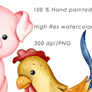 Farm Animals Watercolor Clipart, Cute Farm Clip Art, Nursery Decor ...