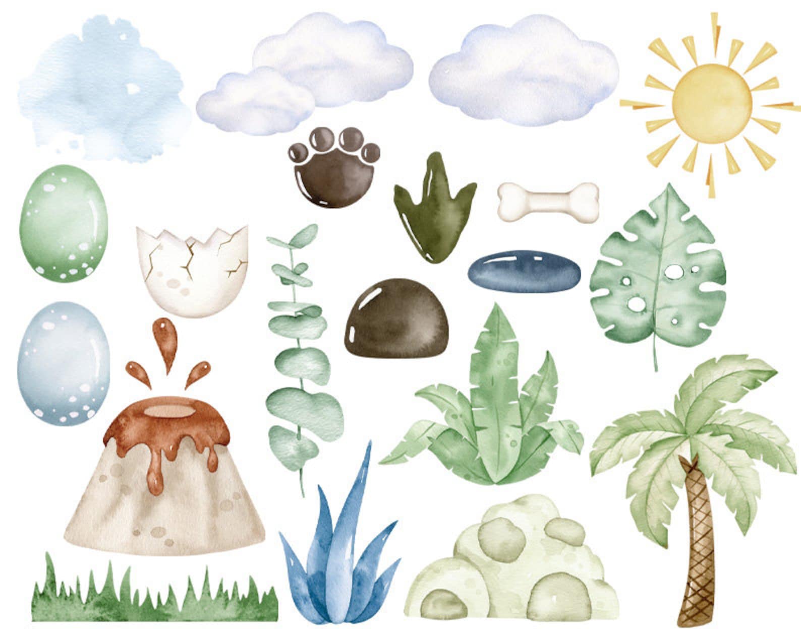 Dinosaurs Watercolor Clipart, Cute Dino Clip Art, Neutral Dinosaur PNG ...