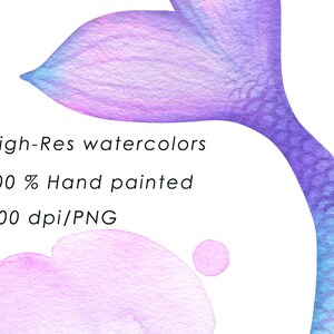 Watercolor Mermaid Tail Clipart, Pastel Baby Girl Birthday Party Png ...