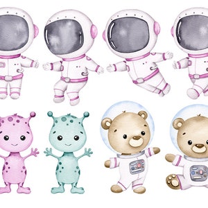 Girly Space Watercolor Clipart, Girl Cute Astronaut , Planets Clip Art ...