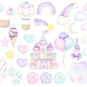 Unicorn Watercolor Clipart, Cute Unicorns Clip Art, Rainbow Png, Baby ...