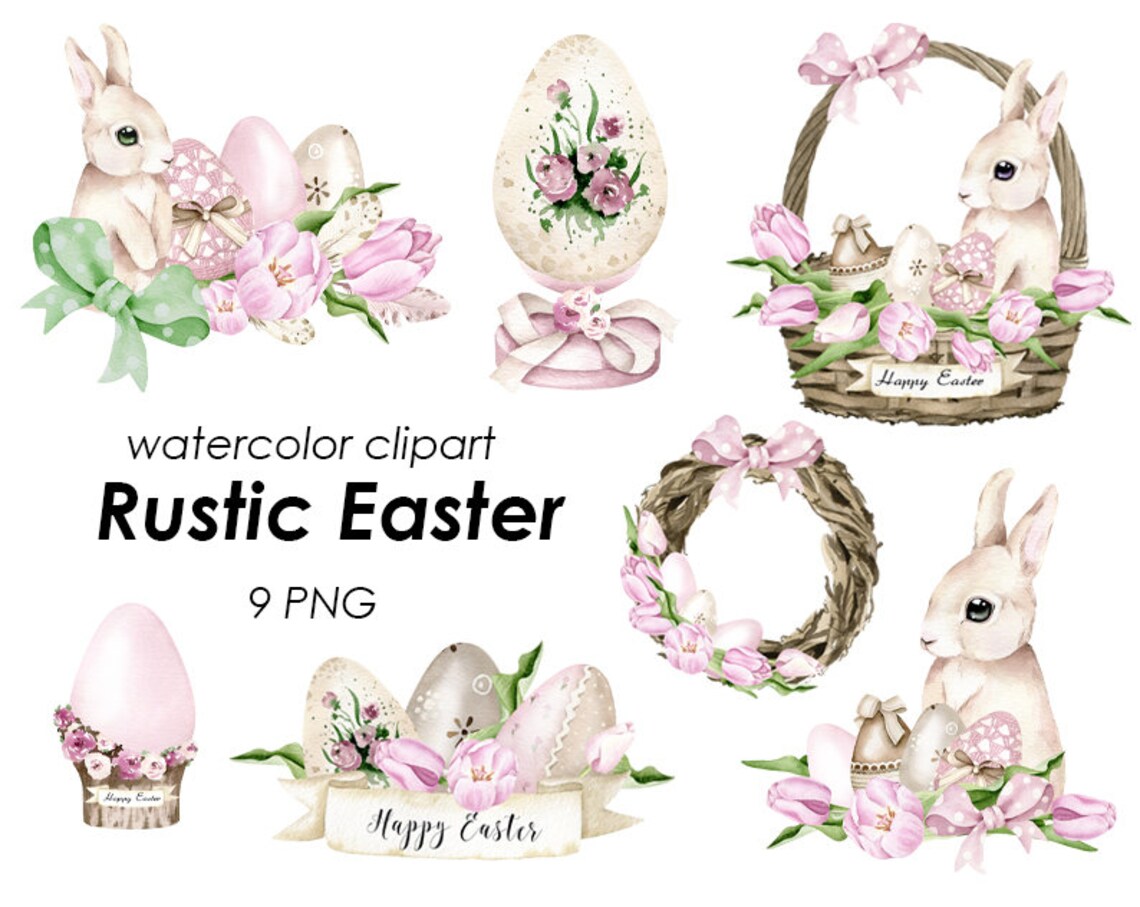 Watercolor Easter Clipart Cute Bunny Png Easter Wreath - Etsy