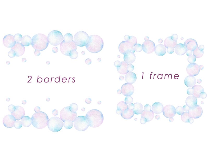 Watercolor bubbles frame and borders pastel nursery decor | Etsy