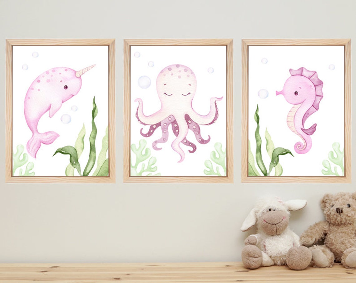 Undersea Watercolor Clipart Nursery Decor Nautical Baby Girl - Etsy