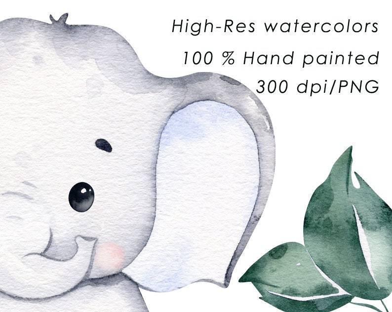 Elephant Watercolor Clipart, Cute Baby Elephant PNG, Baby Boy Clip Art ...