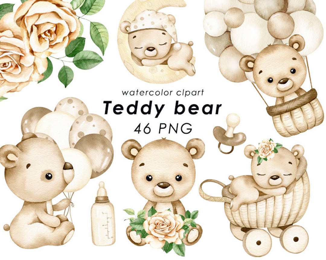 Teddy Bear Watercolor Clipart, Cute Bear Clip Art, Neutral Nursery ...