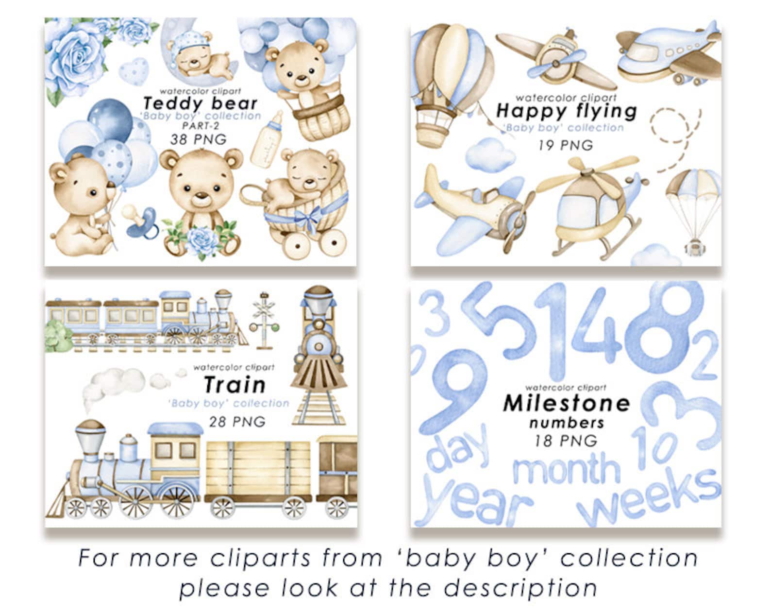 Teddy Bear Watercolor Clipart Baby Boy Clip Art Nursery - Etsy Hong Kong