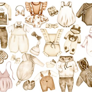 Watercolor Baby Clothes Clipart, Nursery Boho Baby Shower, Neutral Eco ...