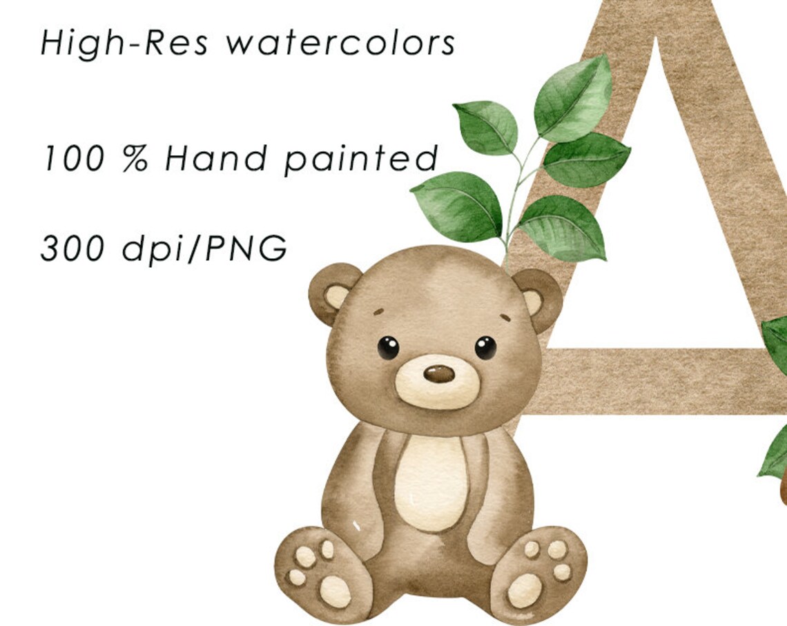 Woodland Watercolor Alphabet Clipart, Nursery Decor, Baby Girl Boy ...