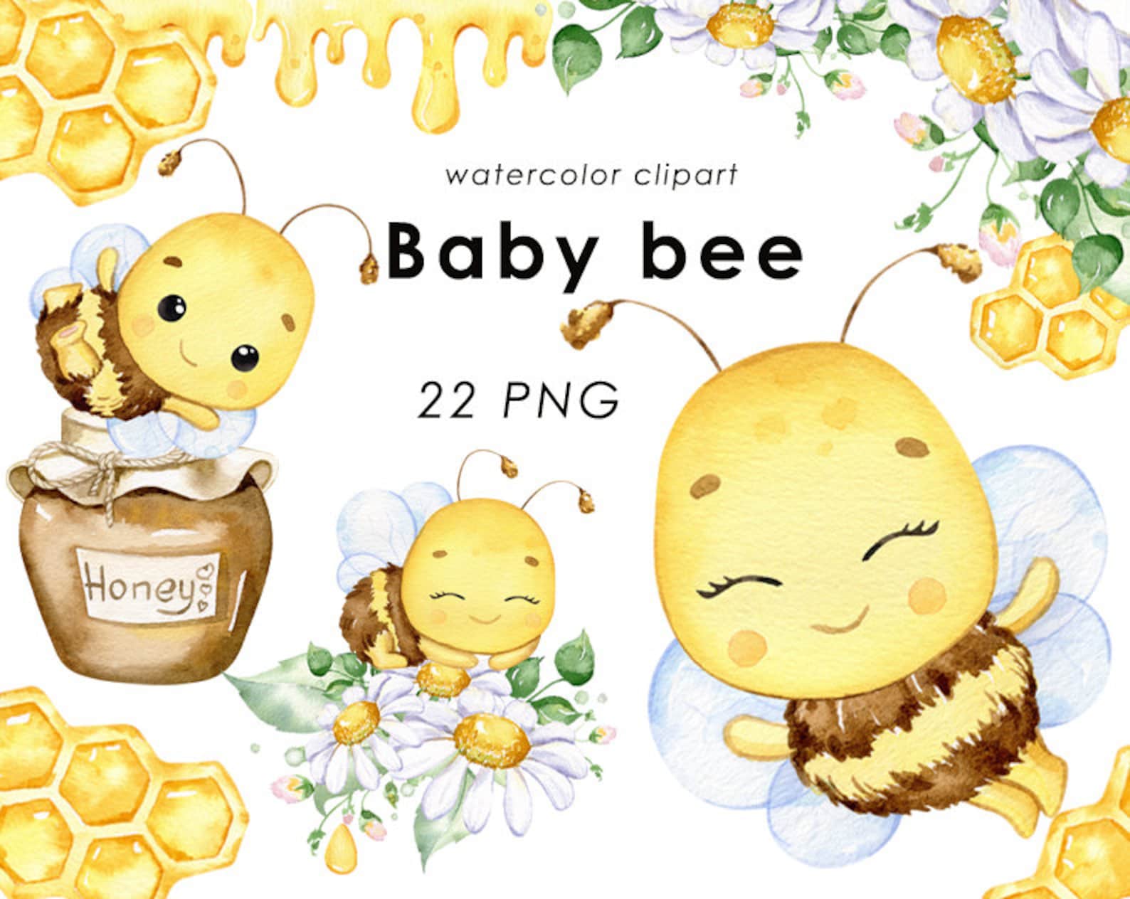 Bee Watercolor Clipart Baby Bee Clip Art Nursery Decor Baby - Etsy