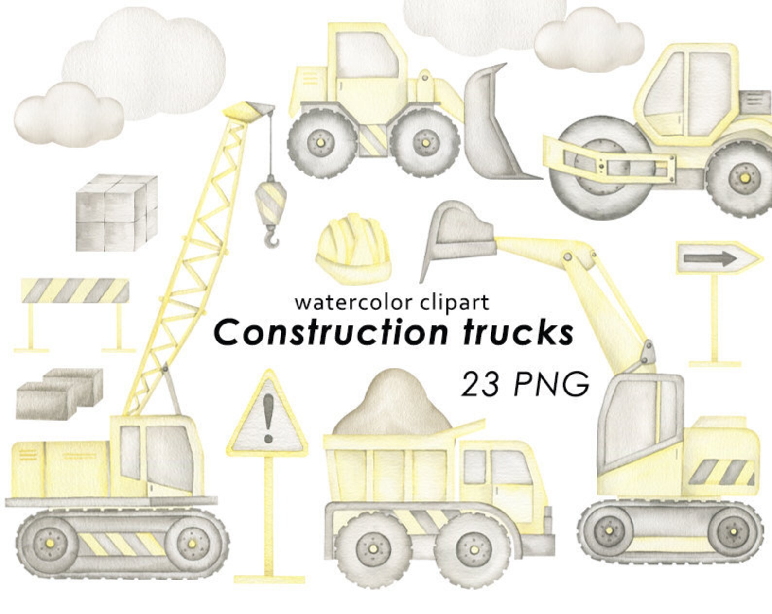 Construction Trucks Watercolor Clipart Nursery Decor Its a - Etsy