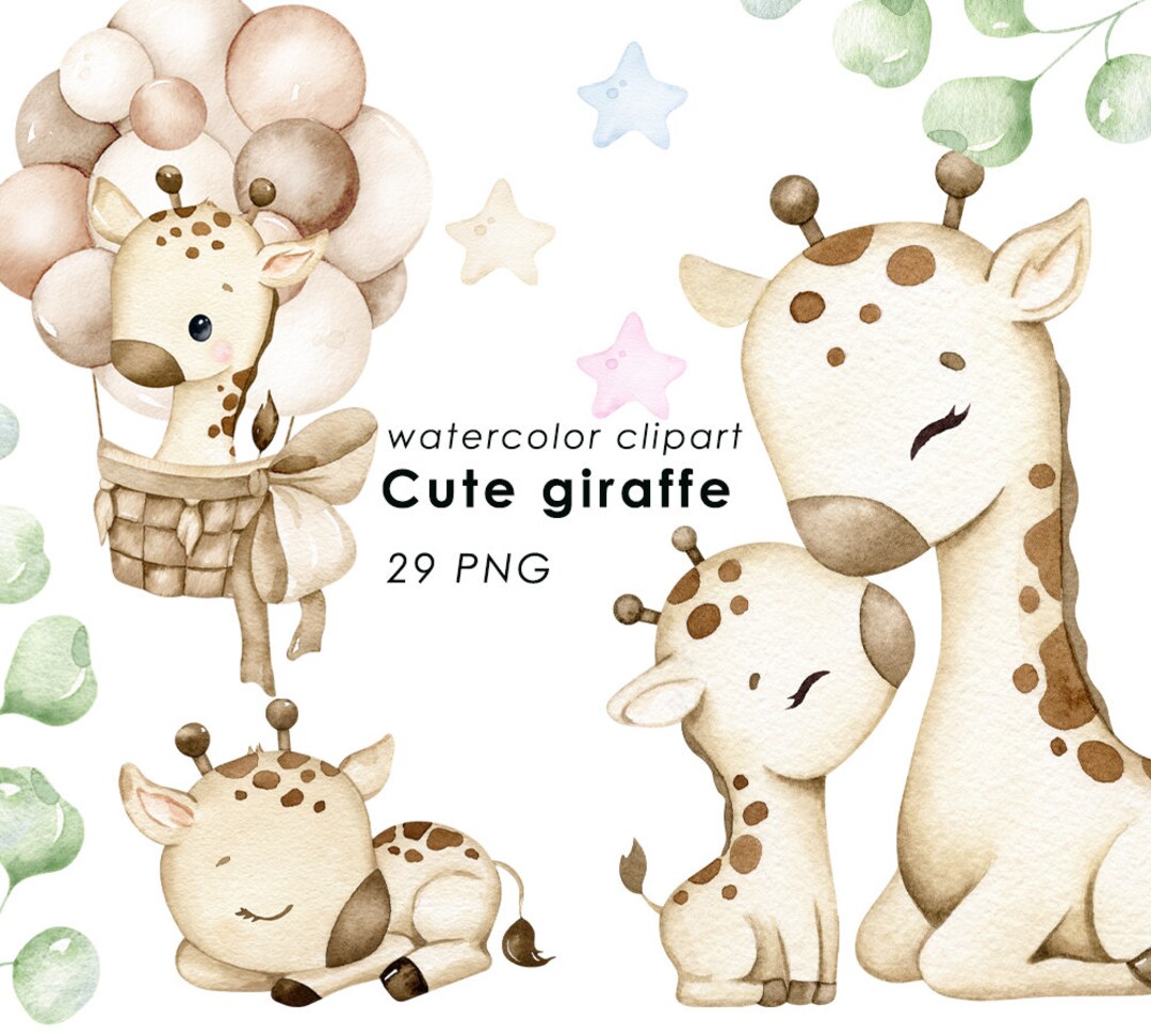 Giraffe Watercolor Clipart, Cute Giraffe PNG, Nursery Decor, Baby ...