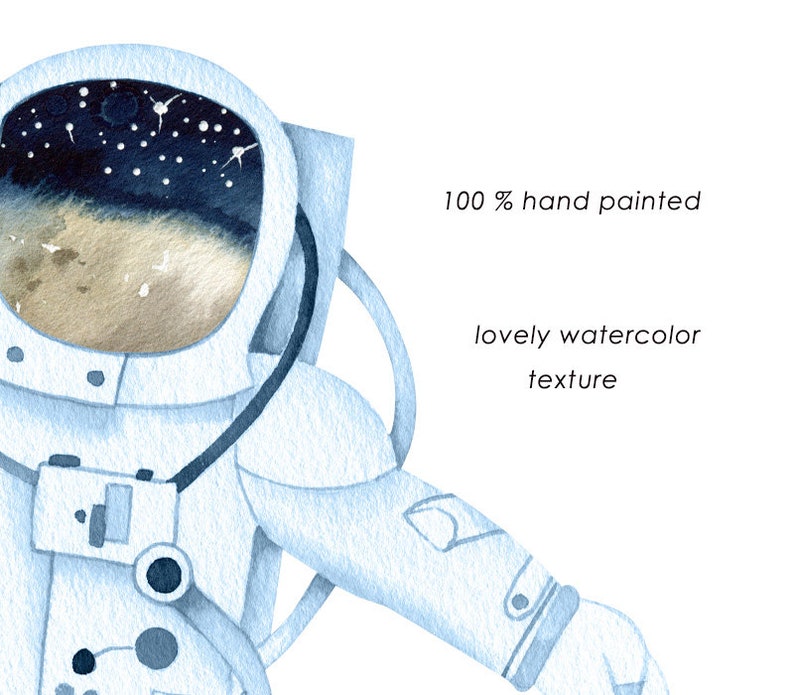 Watercolor Space Clipart Planets Comets Rocket Ship and | Etsy